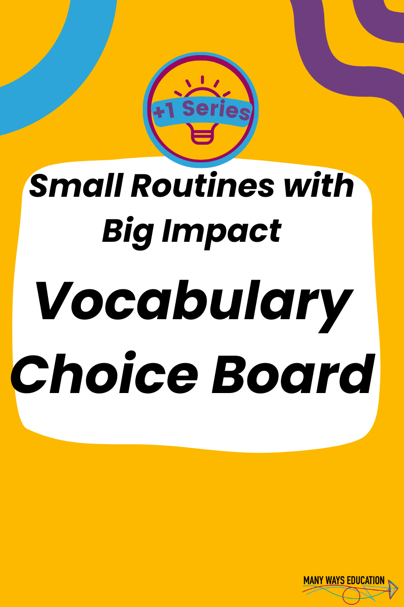 +1 Series: Small Routines with Big Impact: Vocabulary Choice Board ...